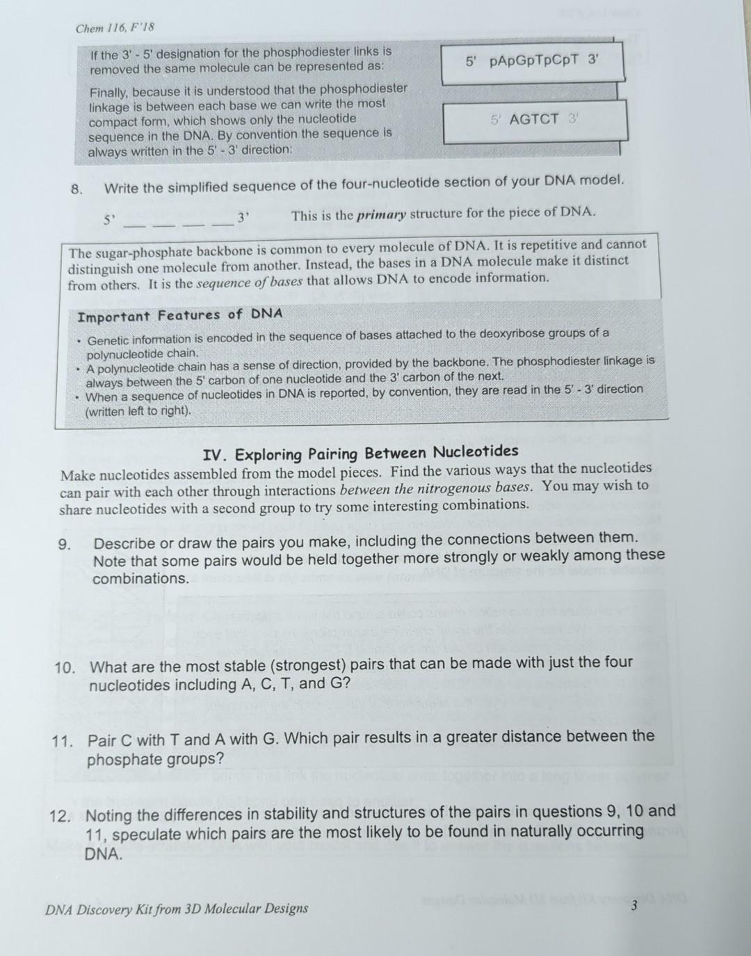 Solved Introducing the Nature of DNA: The DNA Discovery Kit | Chegg.com