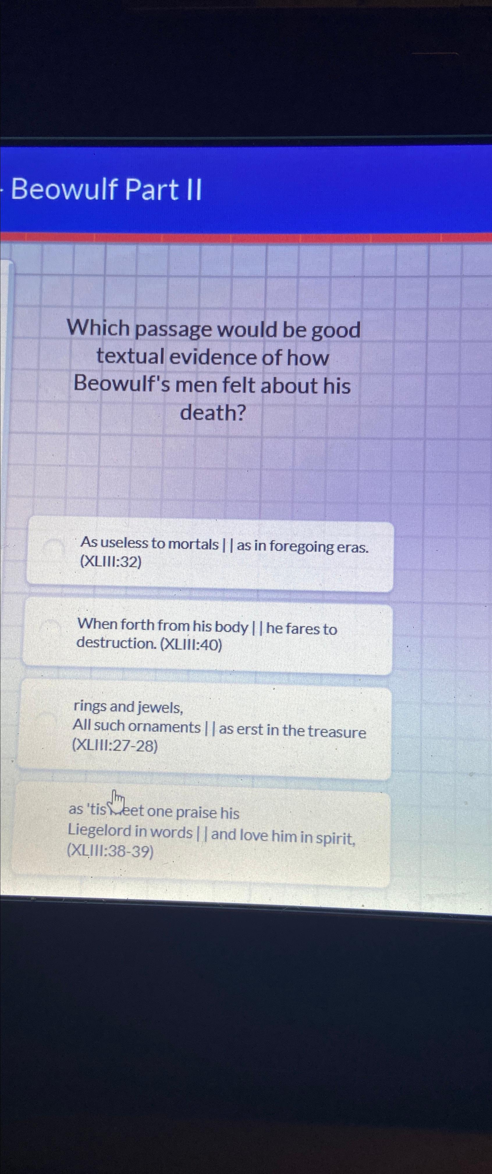 Solved Beowulf Part IIWhich passage would be good textual | Chegg.com