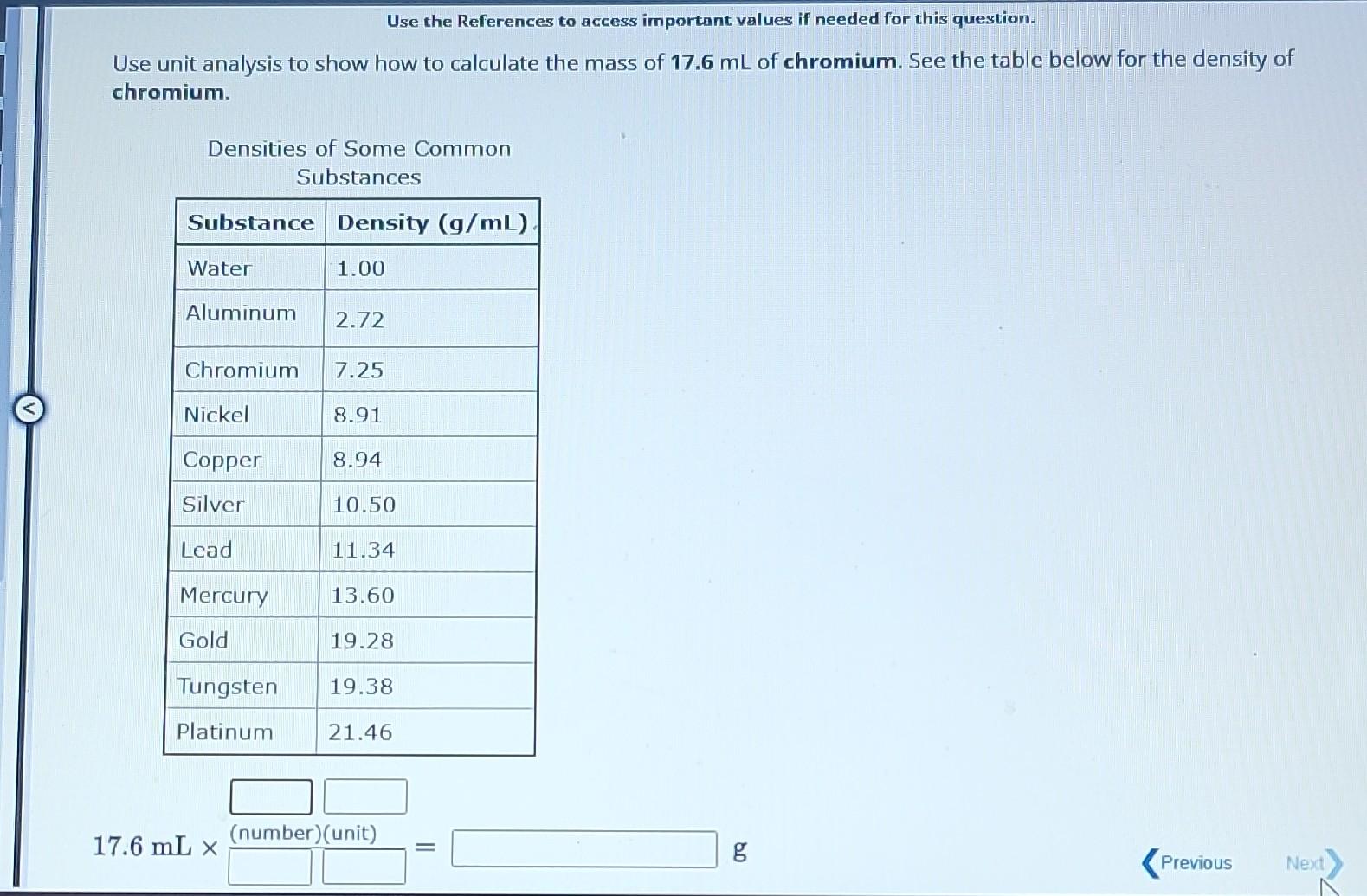 Solved Use unit analysis to show how to calculate the mass | Chegg.com