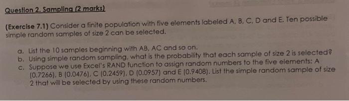 Solved (Exercise 7.1) Consider a finite population with five | Chegg.com