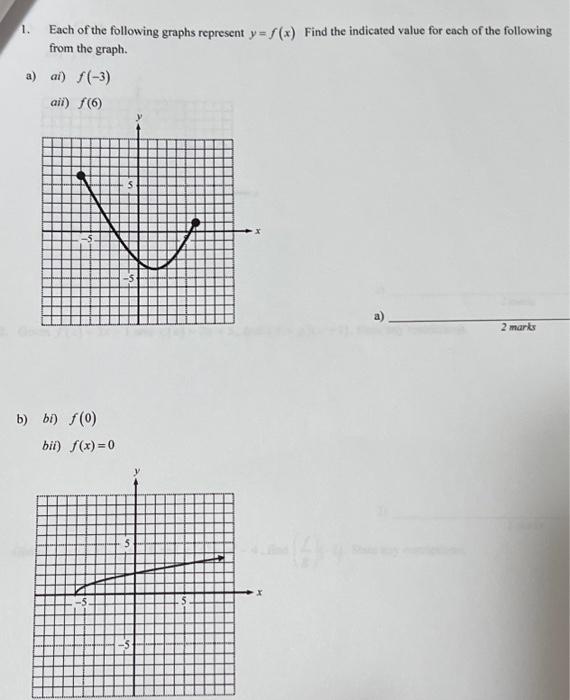 Solved 1. Each of the following graphs represent y=f(x) Find | Chegg.com