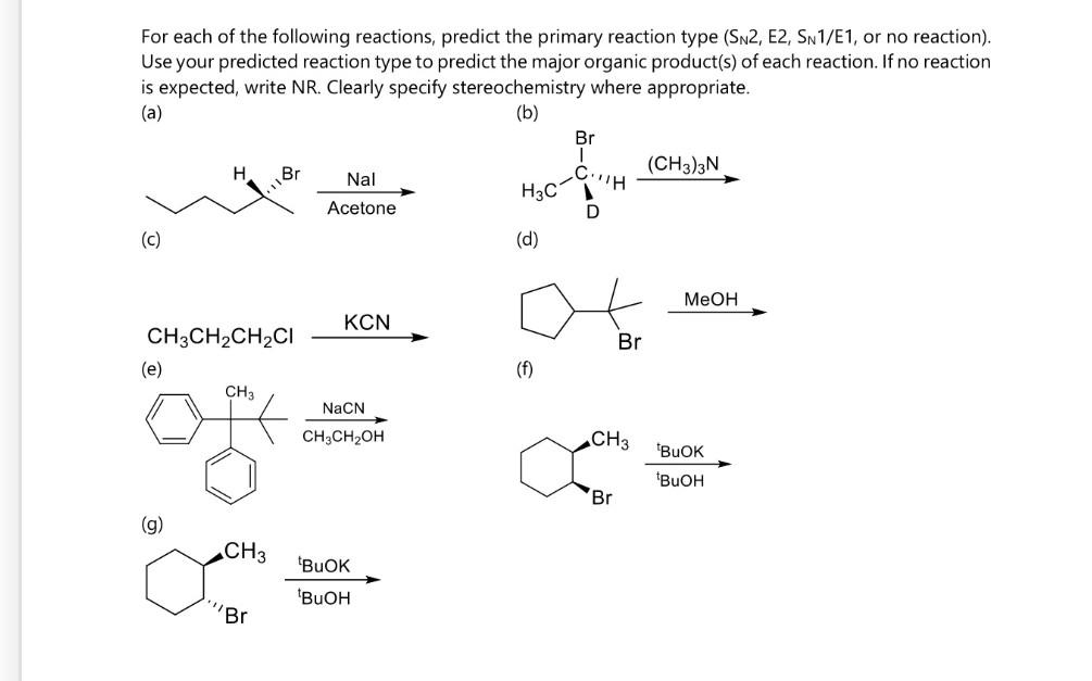 Solved For each of the following reactions, predict the | Chegg.com