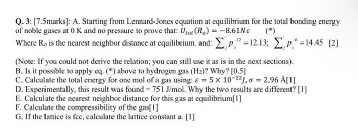 Solved Q. 3: [7.5marks]: A. Starting from Lennard-Jones | Chegg.com