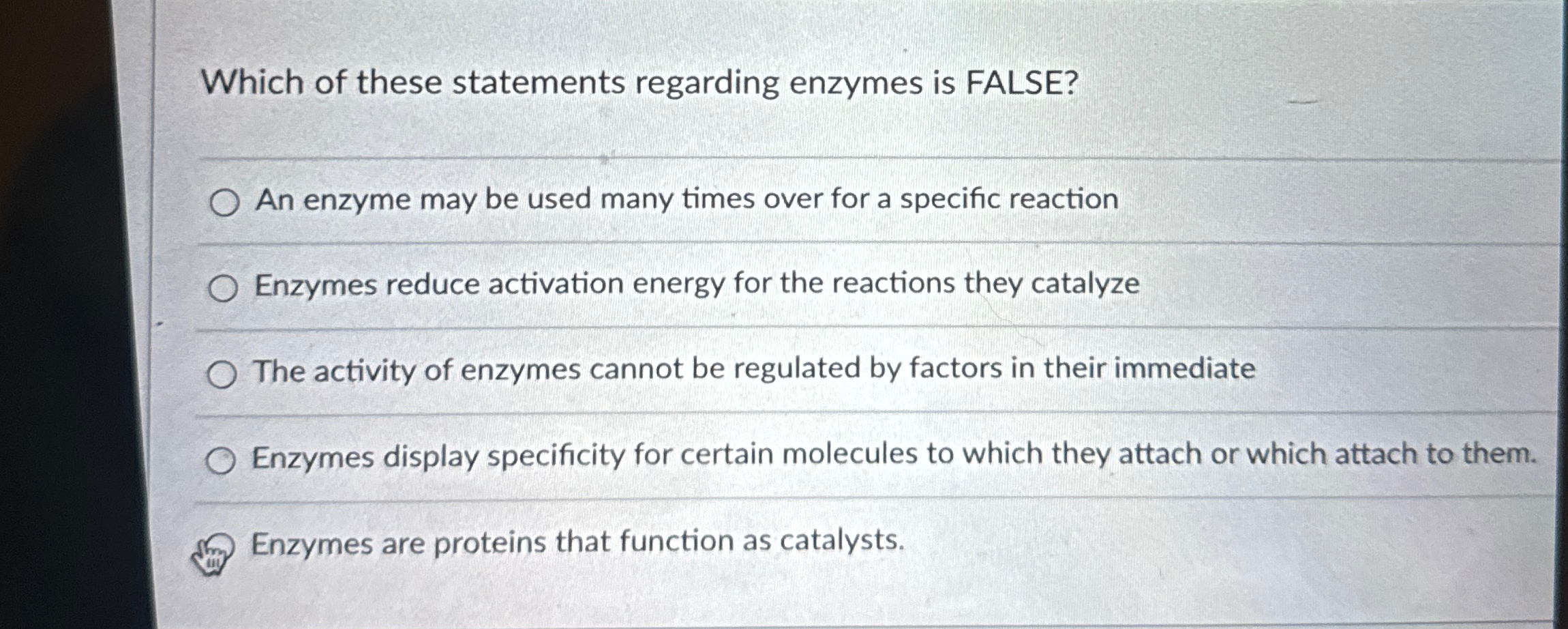 Solved Which of these statements regarding enzymes is | Chegg.com