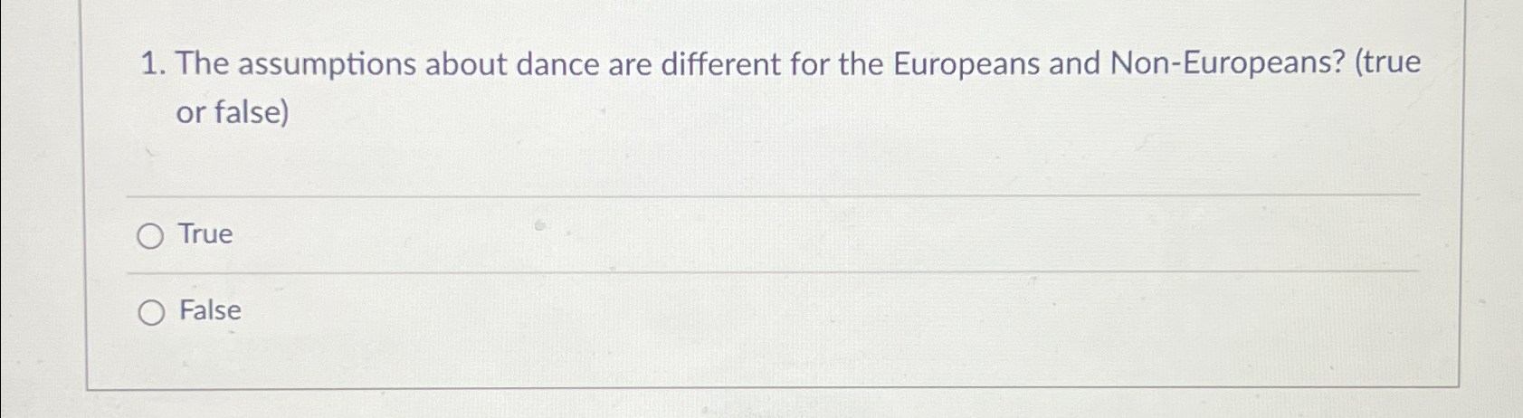 Solved The assumptions about dance are different for the | Chegg.com
