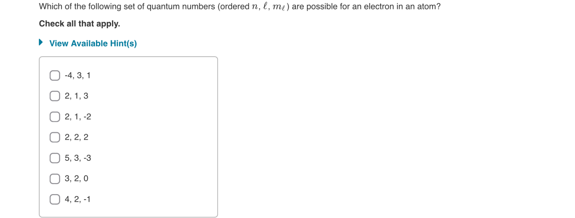 Solved Which of the following set of quantum numbers | Chegg.com