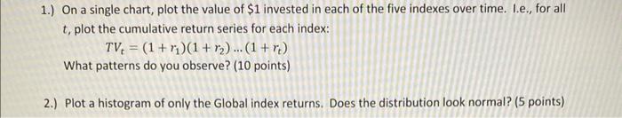 1.) On a single chart, plot the value of $1 invested | Chegg.com
