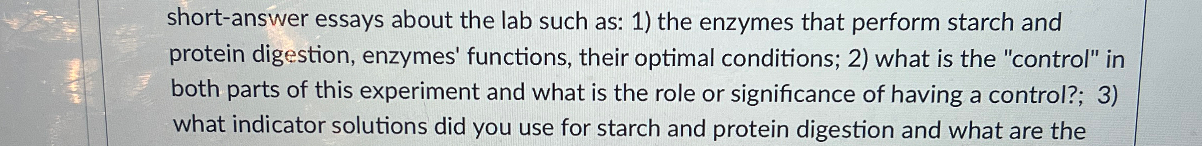 Solved short-answer essays about the lab such as: 1) ﻿the | Chegg.com