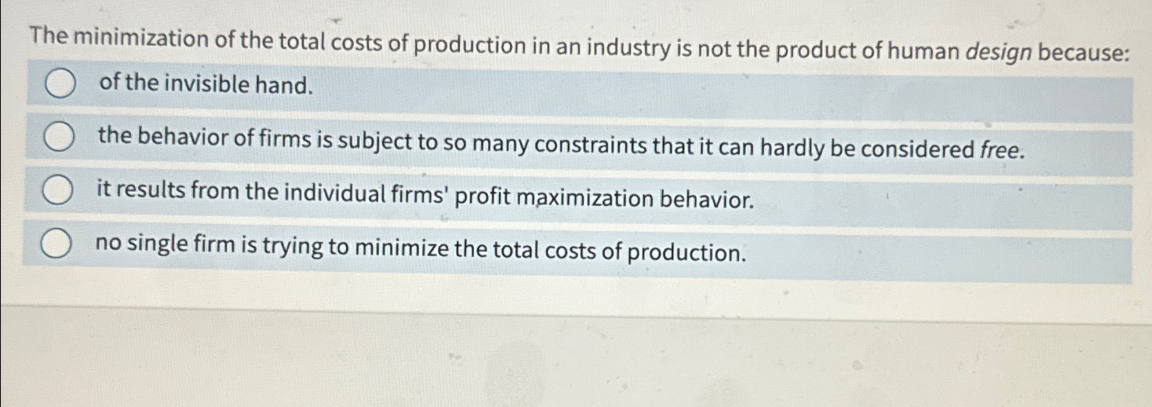 Solved The minimization of the total costs of production in | Chegg.com