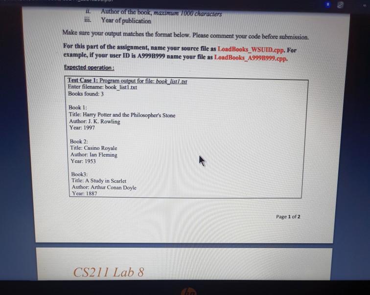 Solved CS211 Lab 8 Question 1 of 1: Load Books: [100 points) | Chegg.com