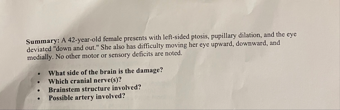 [Solved]: Summary: A 42-year-old female presents with left-s