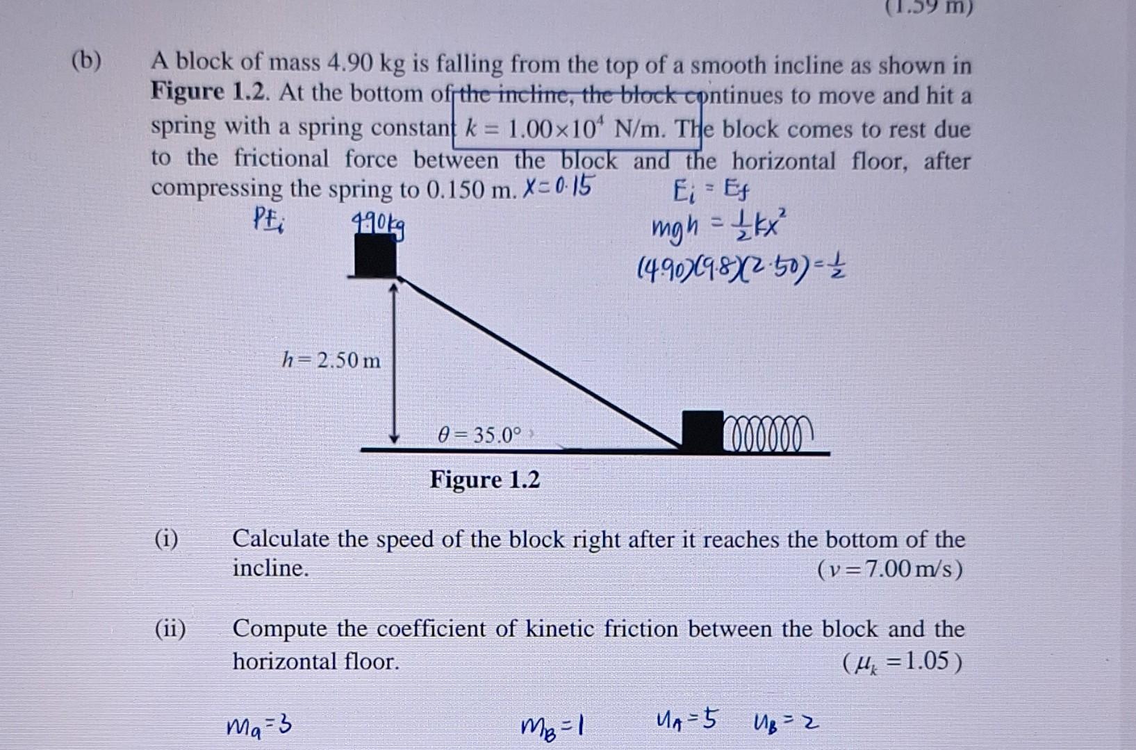 Solved A block of mass 4.90 kg is falling from the top of a | Chegg.com