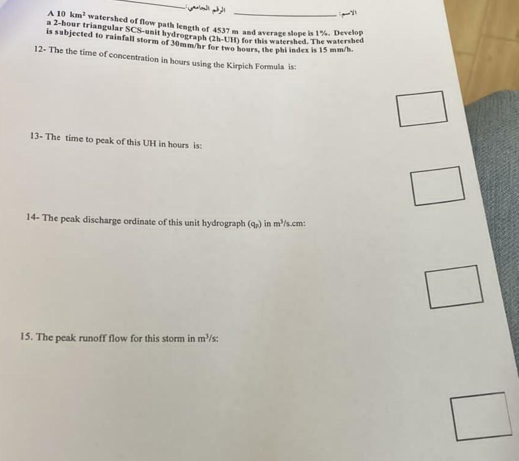 Solved #21 A 10 km² watershed of flow path length of 4537 m | Chegg.com