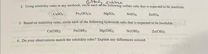 Solved 2. Using solubility rules in any textbook, circle | Chegg.com