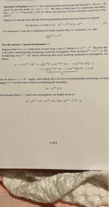 Solved Exercise 3 (10 points) Let n≥1 be a natural number | Chegg.com