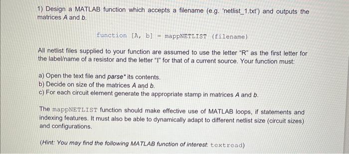 Solved 1) Design a MATLAB function which accepts a filename | Chegg.com