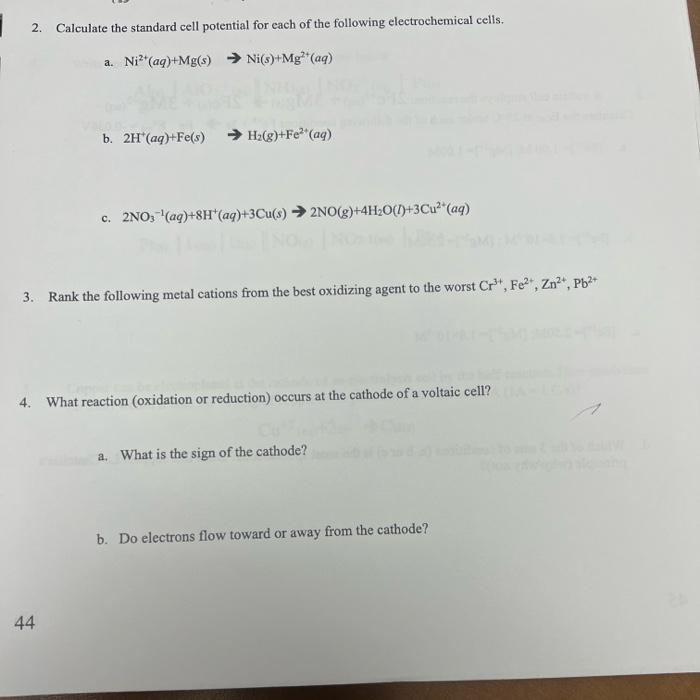 2. Calculate the standard cell potential for each of | Chegg.com