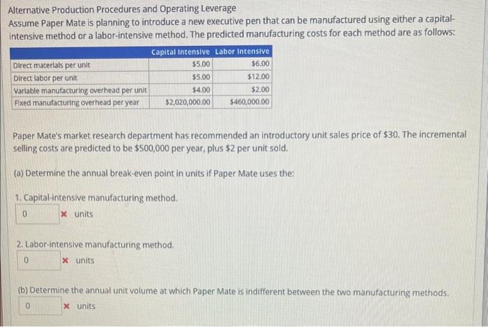 Solved Alternative Production Procedures and Operating | Chegg.com