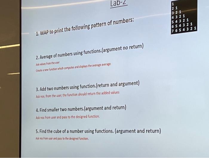 Solved Lab-2 1. WAP to print the following pattern of | Chegg.com