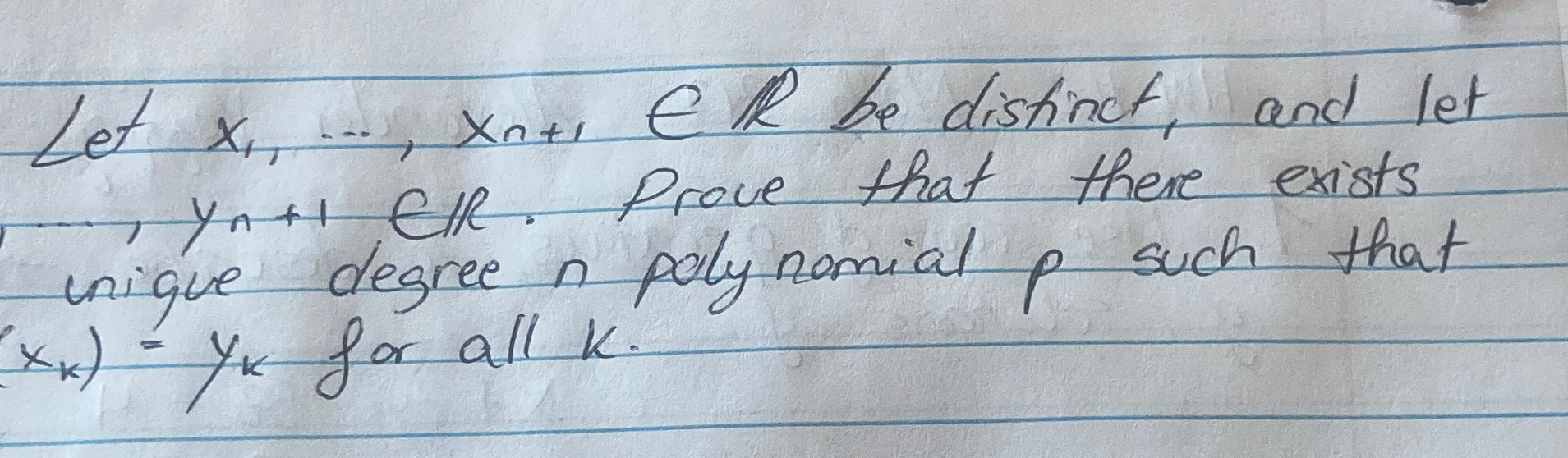 Solved Let x1,dots,xn+1inR be distinct, and let yn+1inR. | Chegg.com