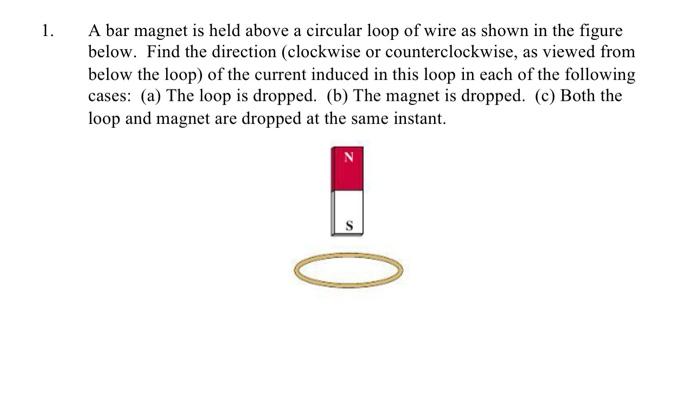 Solved A bar magnet is held above a circular loop of wire as | Chegg.com