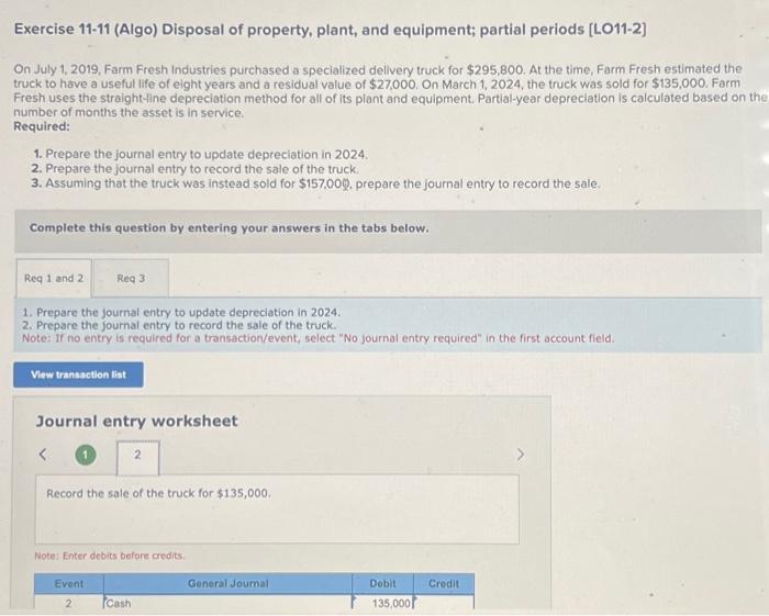 Solved Exercise 11-11 (Algo) Disposal of property, plant, | Chegg.com