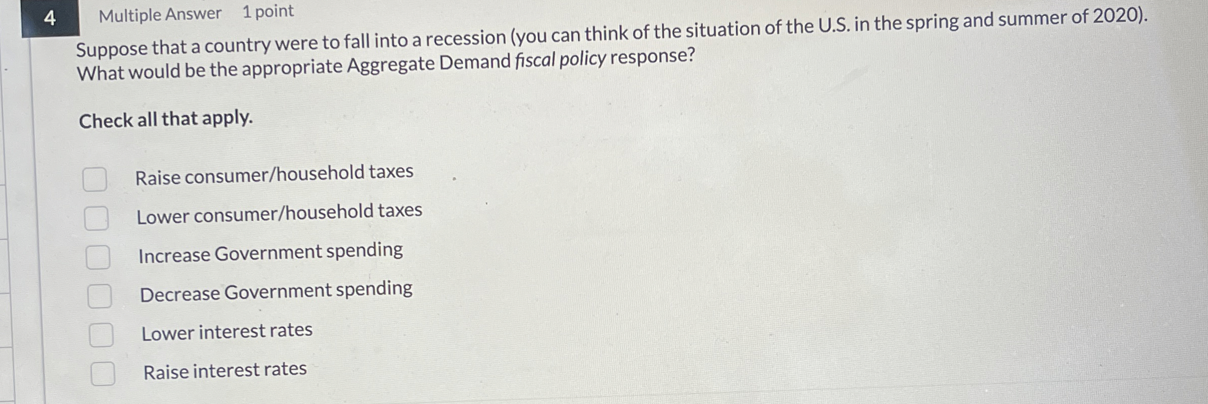 Solved 4 ﻿Multiple Answer 1 ﻿pointSuppose that a country | Chegg.com