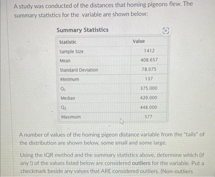 Solved A study was conducted of the distances that homing | Chegg.com