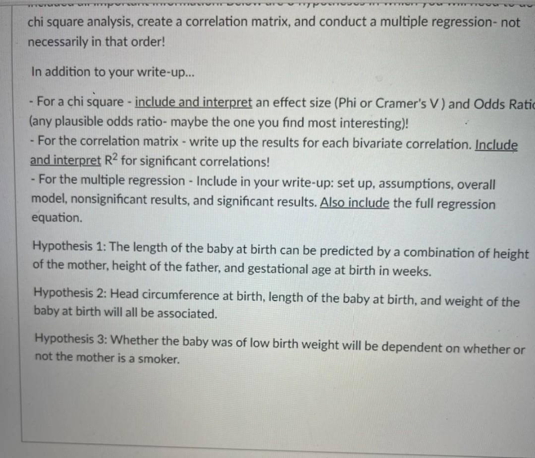 Solved for the three hypothesis, which analysis would you | Chegg.com
