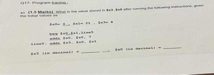Solved Q17-Program tracing: a) (1.5 Marks) What is the value | Chegg.com
