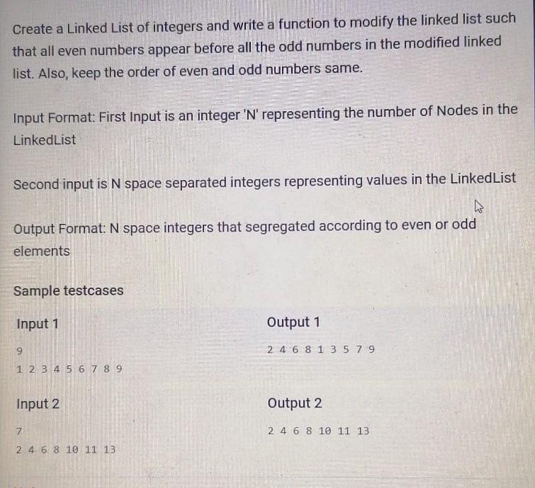 Solved Create a Linked List of integers and write a function | Chegg.com
