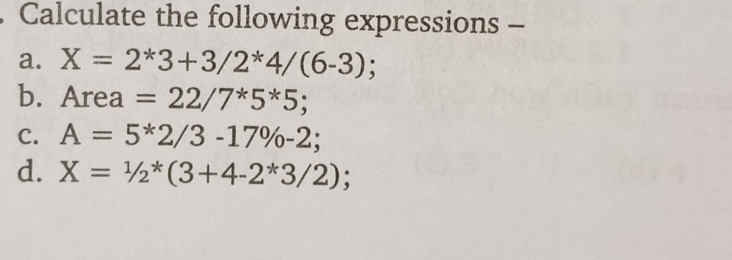 Solved Calculate the following expressions - a. | Chegg.com