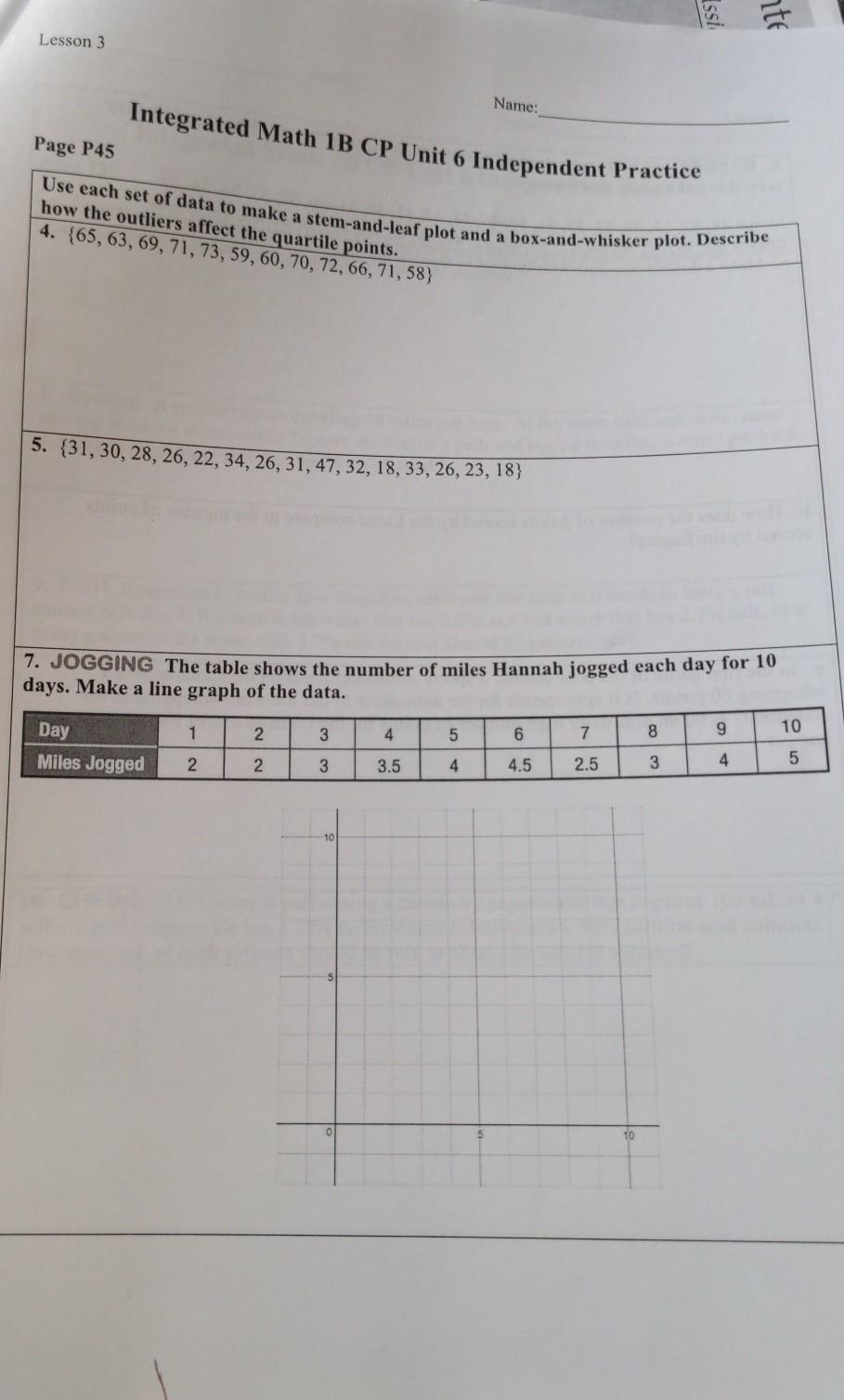 Solved Integrated Math 1B CP Unit 6 Independent Practice Use | Chegg.com