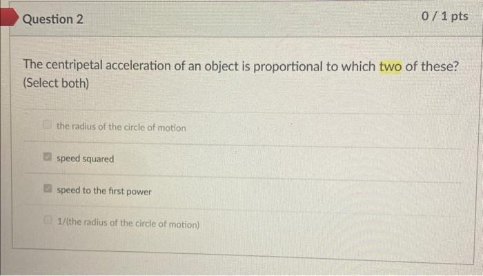 Solved The centripetal acceleration of an object is | Chegg.com