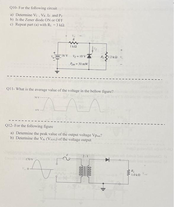 Solved Q10- For the following circuit a) Determine VL,Vk. Iz | Chegg.com
