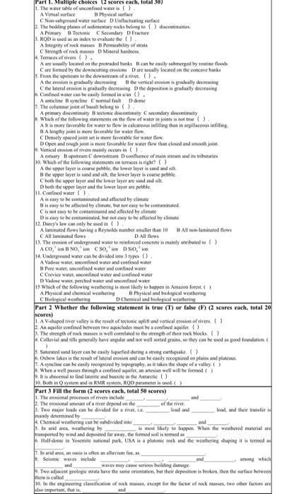 Solved Part I. Multiple choices CZ scores cachi, total 30) | Chegg.com