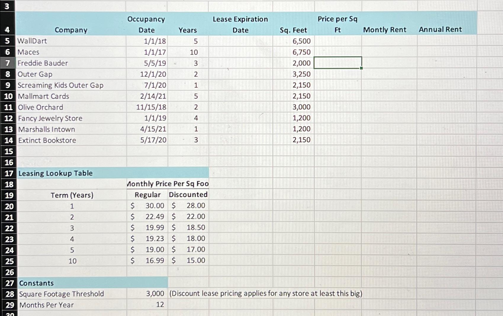 Solved Please just provide formulas for each column | Chegg.com