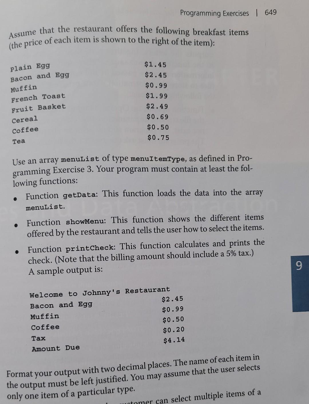 Solved 4. Write a program to help a local restaurant | Chegg.com