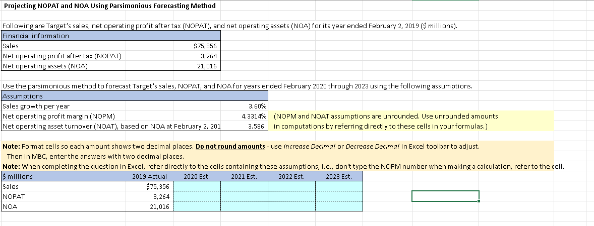 Solved Projecting NOPAT and NOA Using Parsimonious | Chegg.com