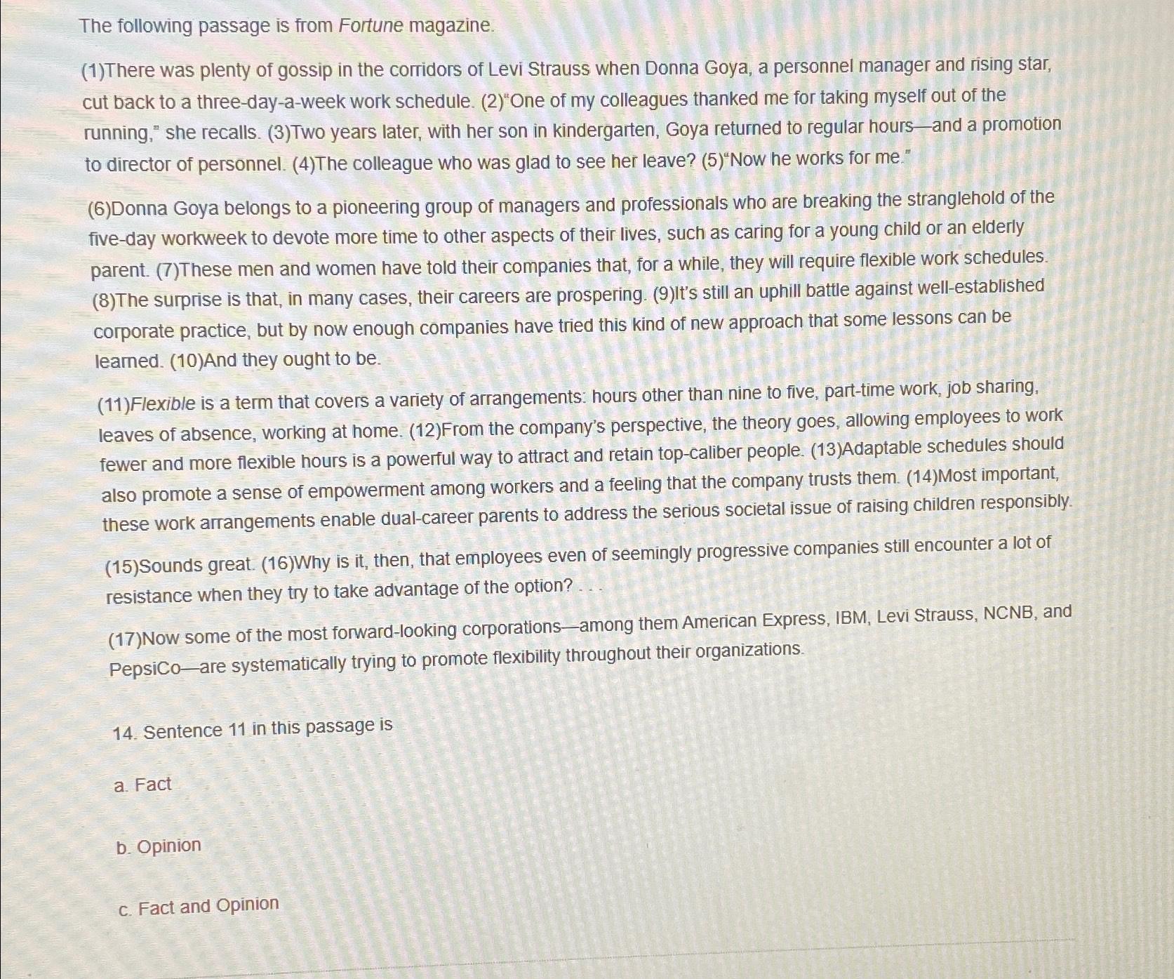 Solved The following passage is from Fortune | Chegg.com