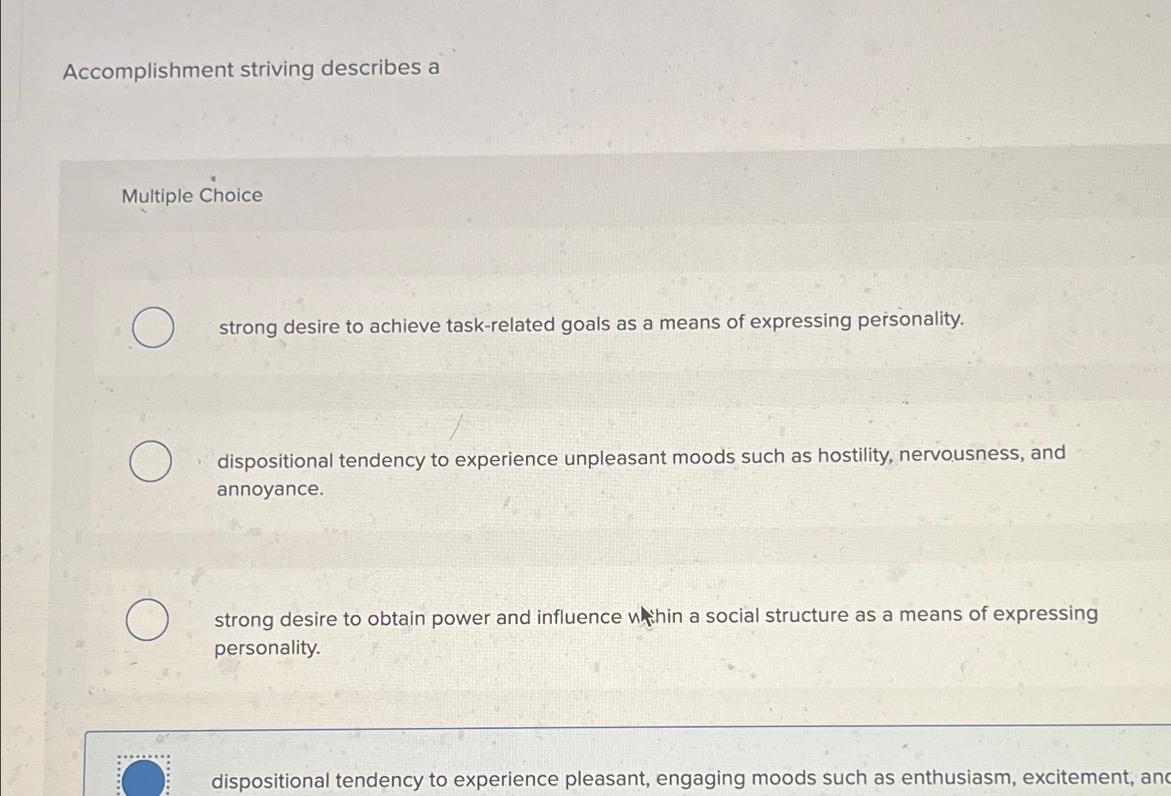 Solved Accomplishment striving describes aMultiple | Chegg.com