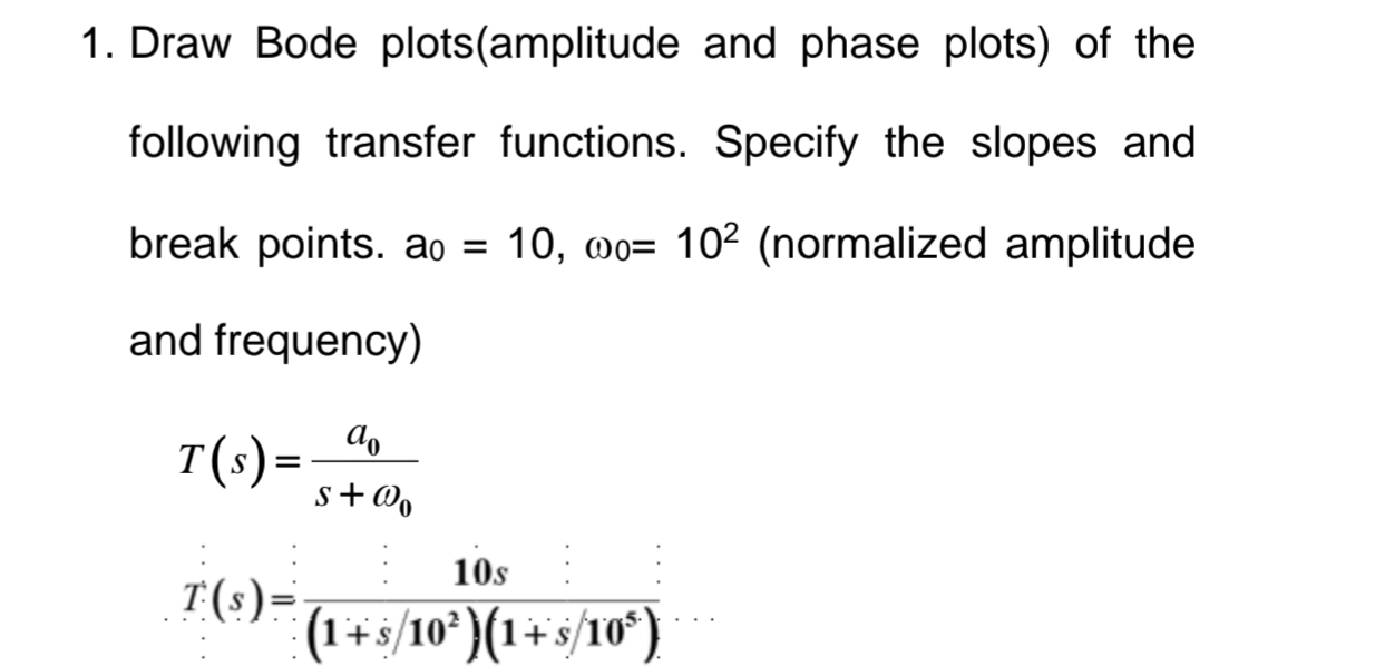 Solved Draw Bode plots(amplitude and phase plots) ﻿of the | Chegg.com