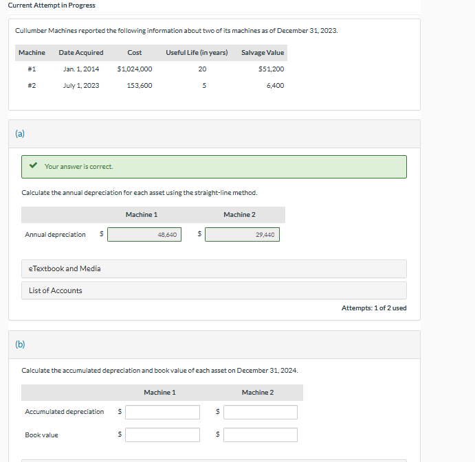 Solved Current Attempt in ProgressCullumber Machines | Chegg.com
