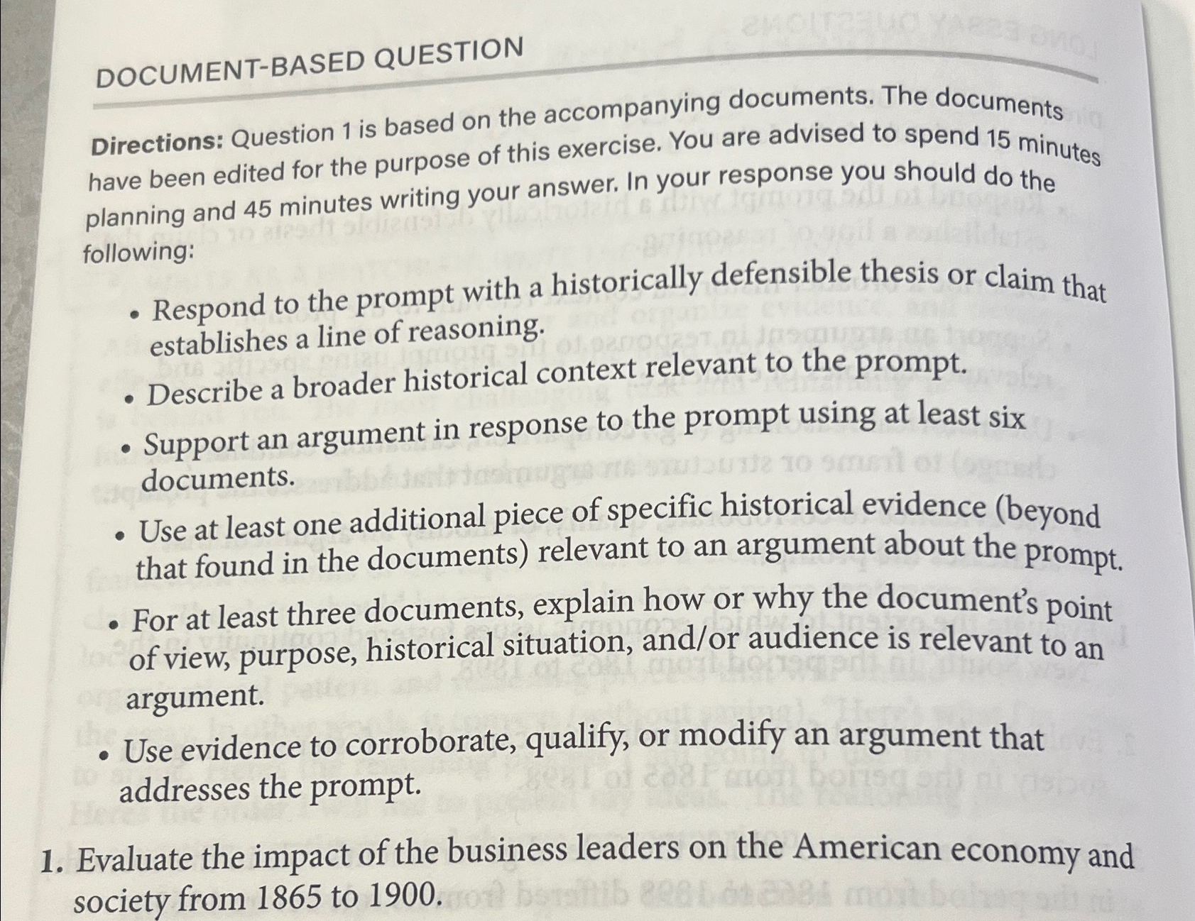 Solved DOCUMENT-BASED QUESTIONDirections: Question 1 ﻿is | Chegg.com