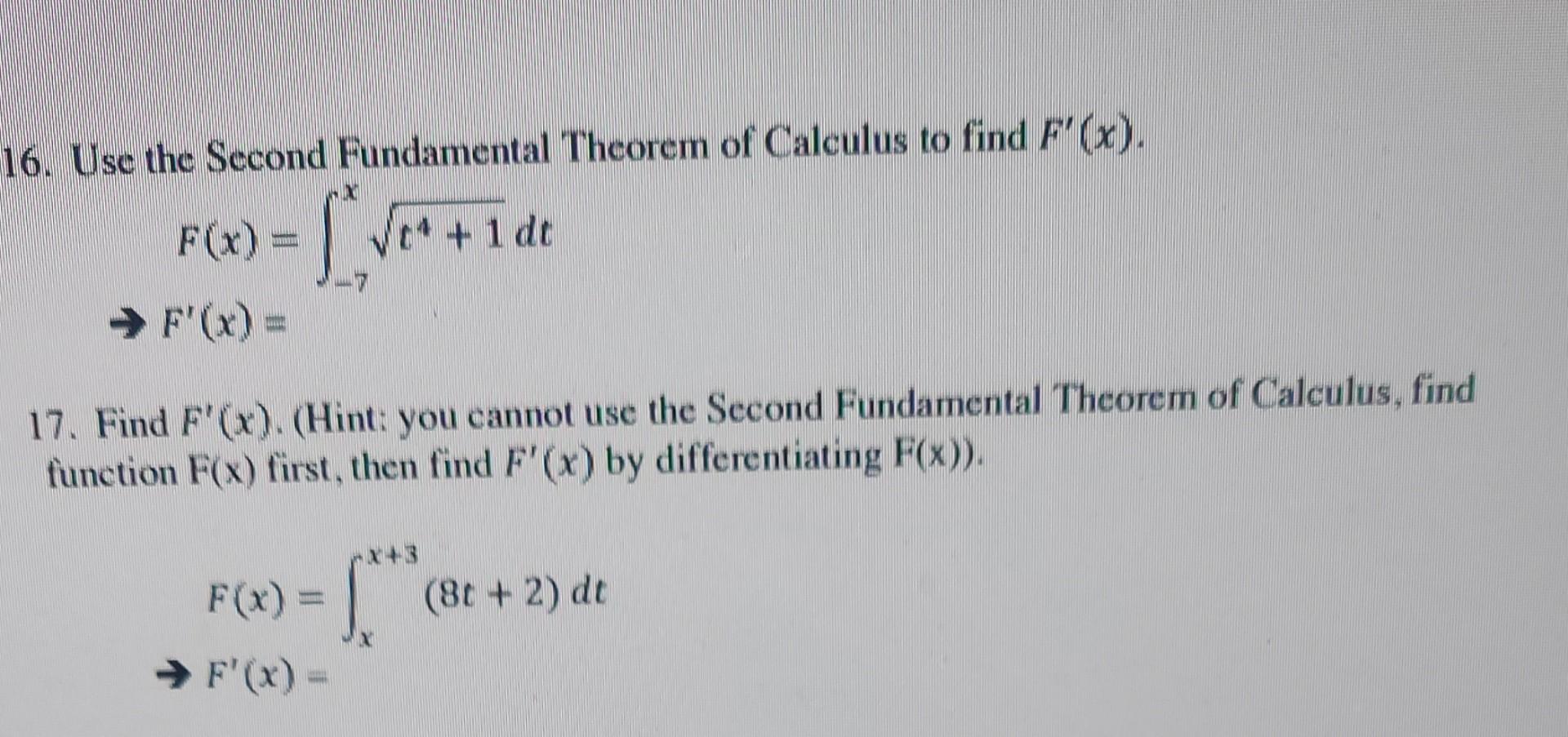 Solved 6. Use the Second Fundamental Theorem of Calculus to | Chegg.com