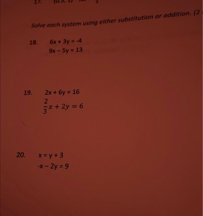 Solved Solve each system using either substitution or | Chegg.com