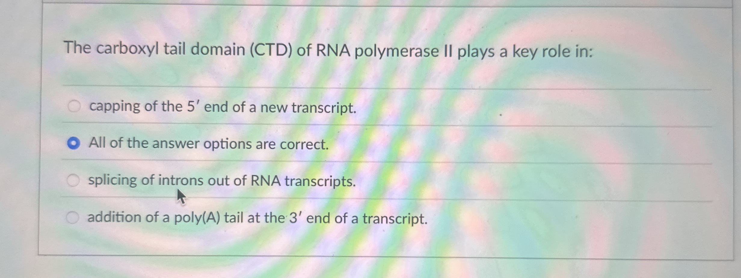 Solved The carboxyl tail domain (CTD) ﻿of RNA polymerase II | Chegg.com