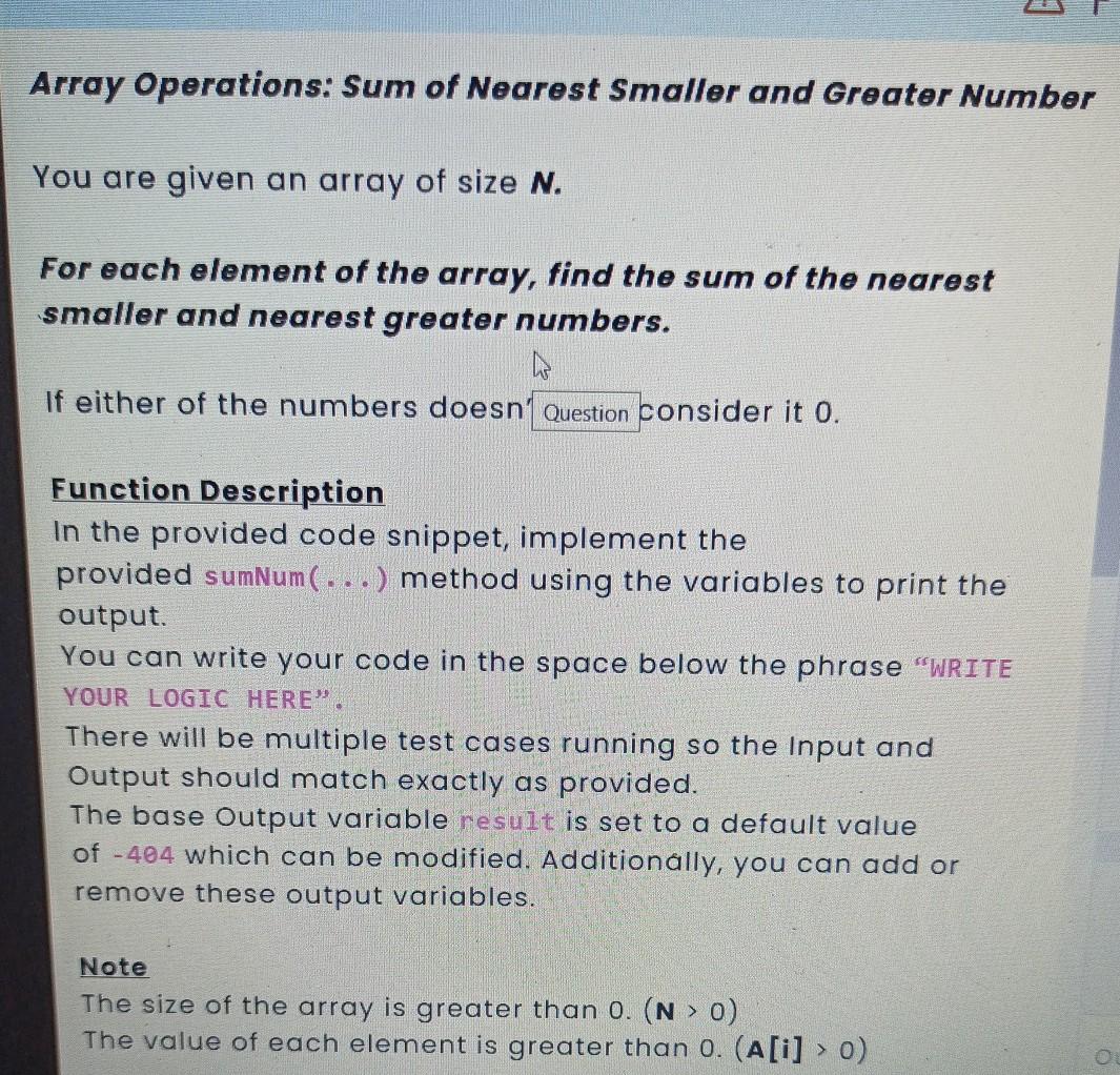 Solved E Array Operations Sum Of Nearest Smaller And