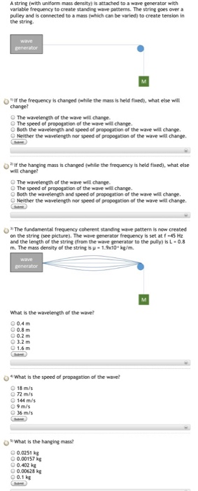 Solved A string (with uniform mass density is attached to a | Chegg.com