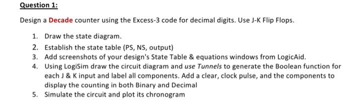 Solved Design a Decade counter using the Excess-3 code for | Chegg.com